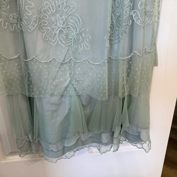 Nataya | Dresses | Nataya Green Gown With Bishop Sleeves And Scoop Neck ...